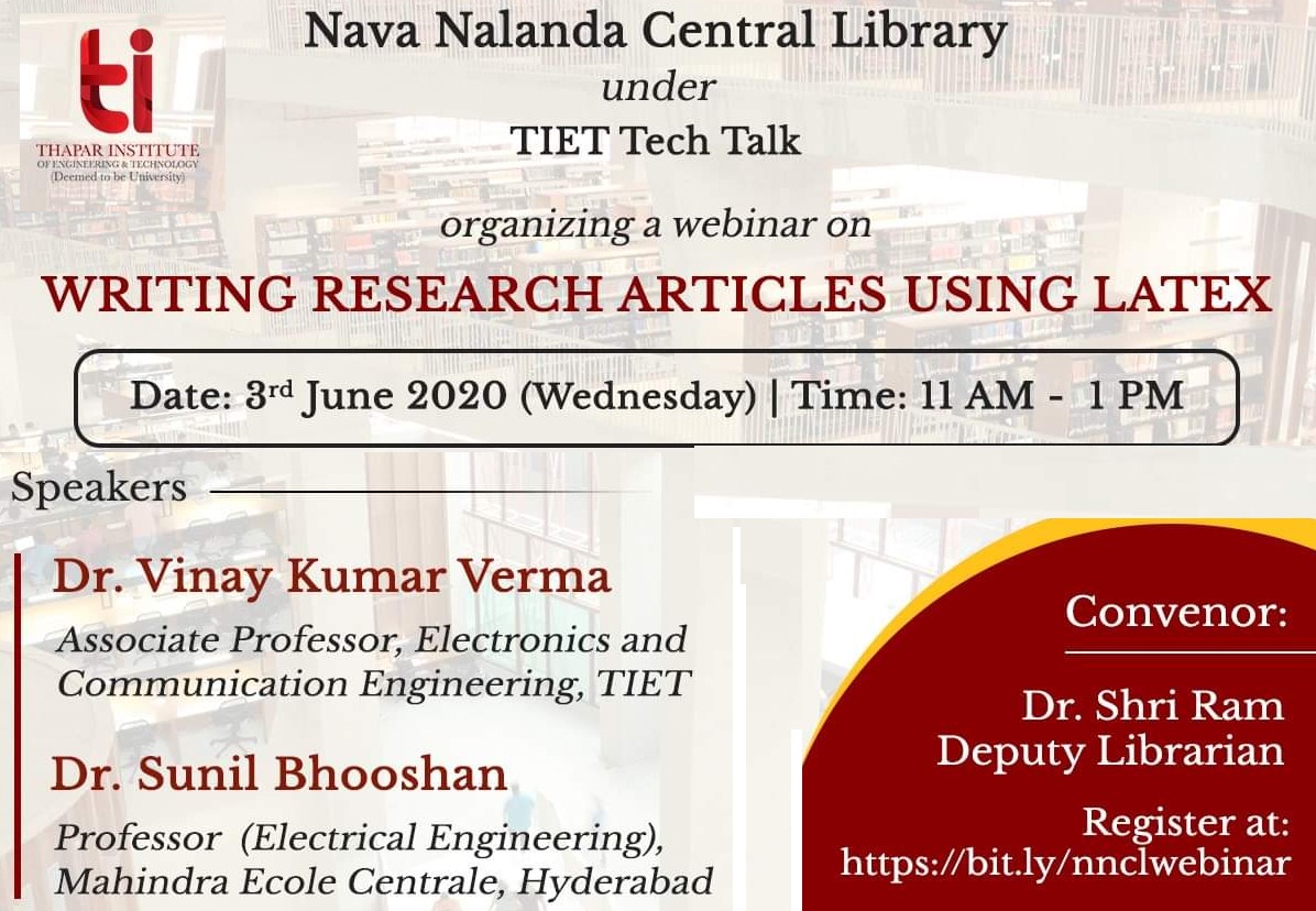 Nava Nalanda central Library Under TIET Tech Talk Organizing a webinar ...