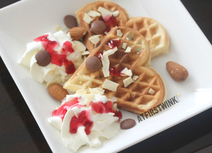 Valentine's day tip: heart-shaped chocolate chip waffles with milk tea