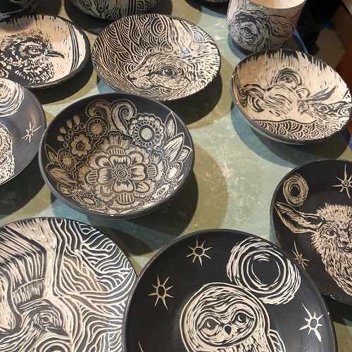 My Owl Barn: Beautiful Sgraffito Pottery Pieces by Adena Griffith