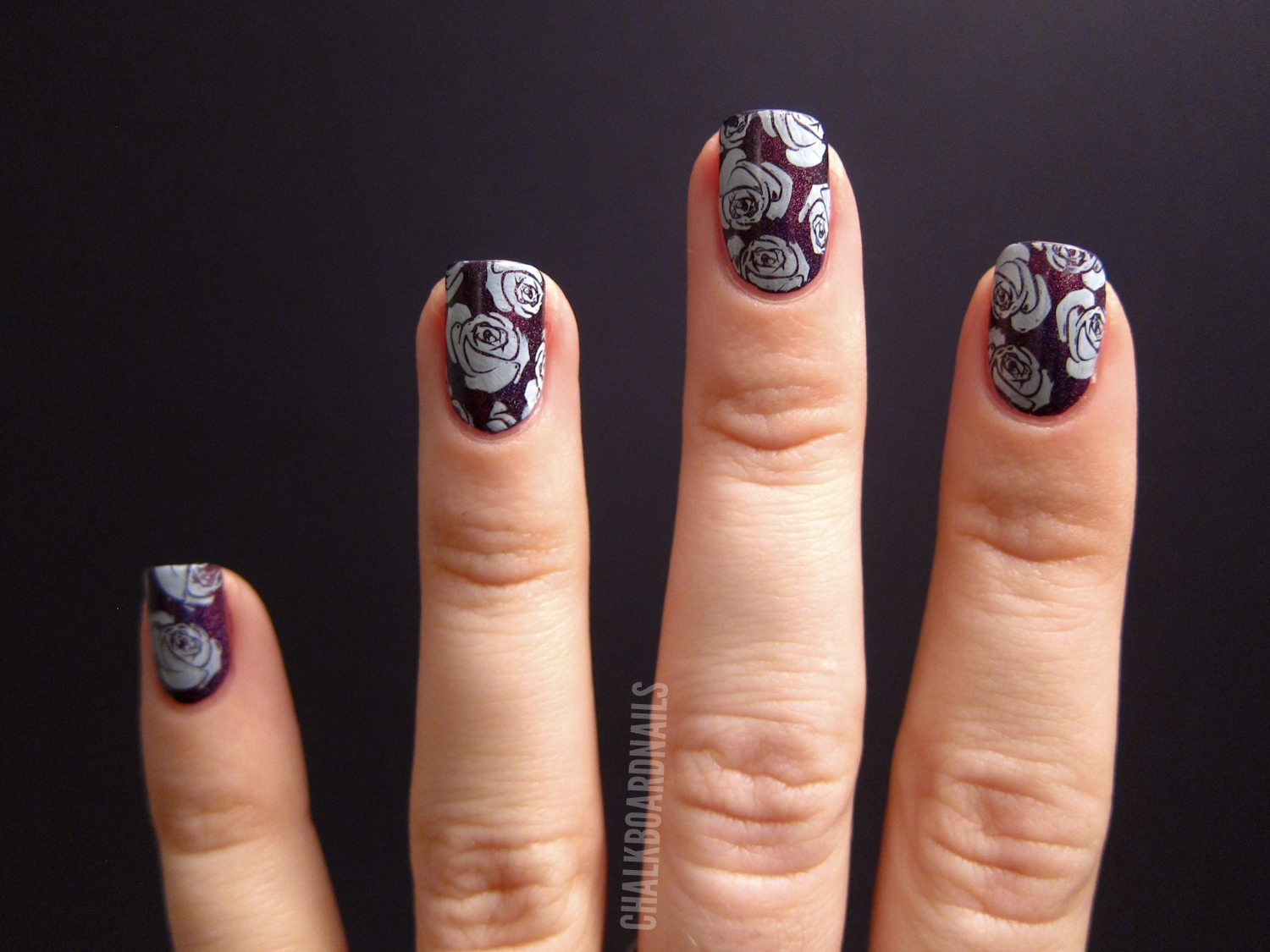Stamped rose pattern | Chalkboard Nails | Phoenix, Arizona Nail Artist