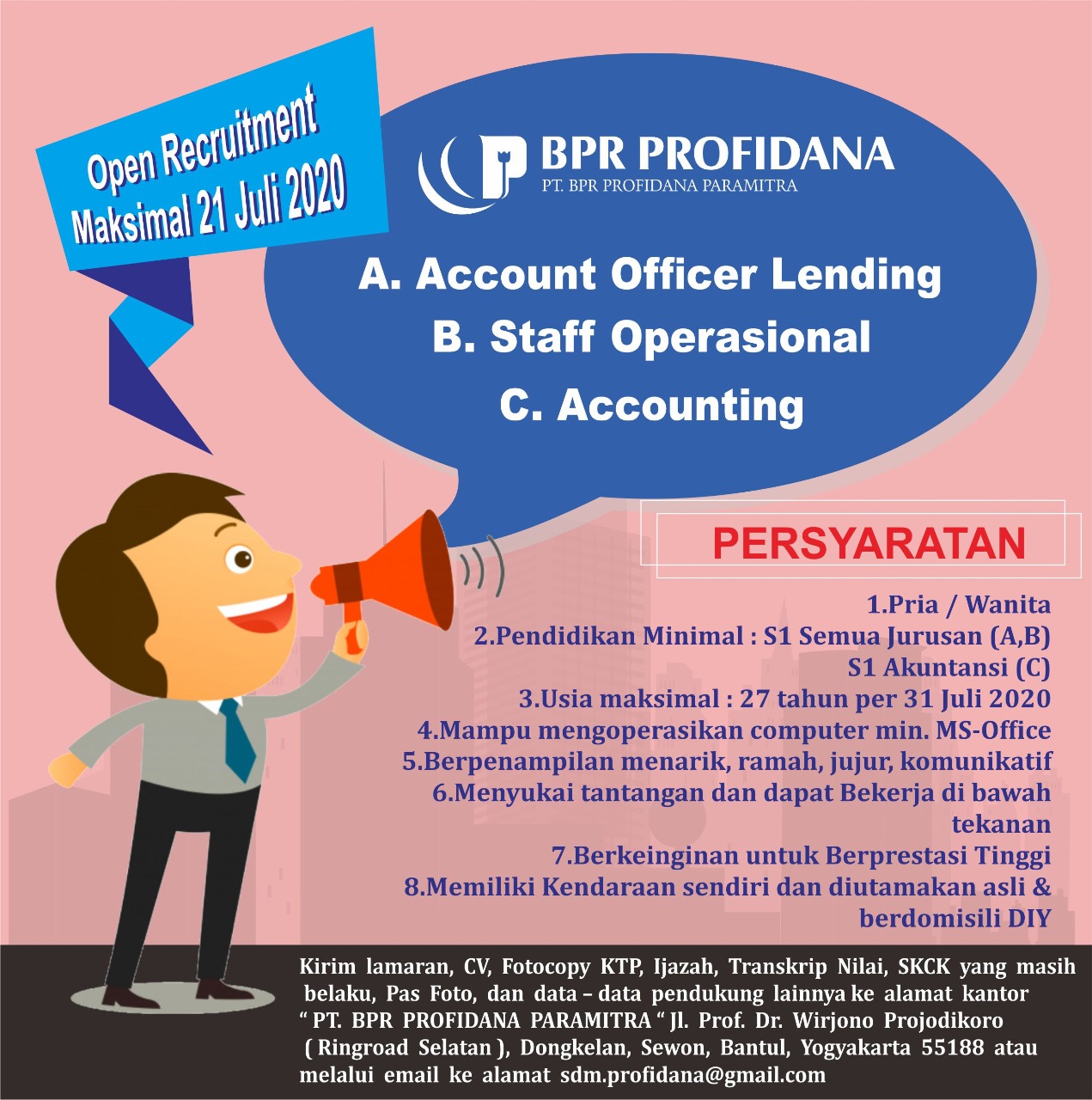 Lowongan Kerja PT. BPR Profidana Paramitra Jogja Bulan Juli 2020 (S1 ...
