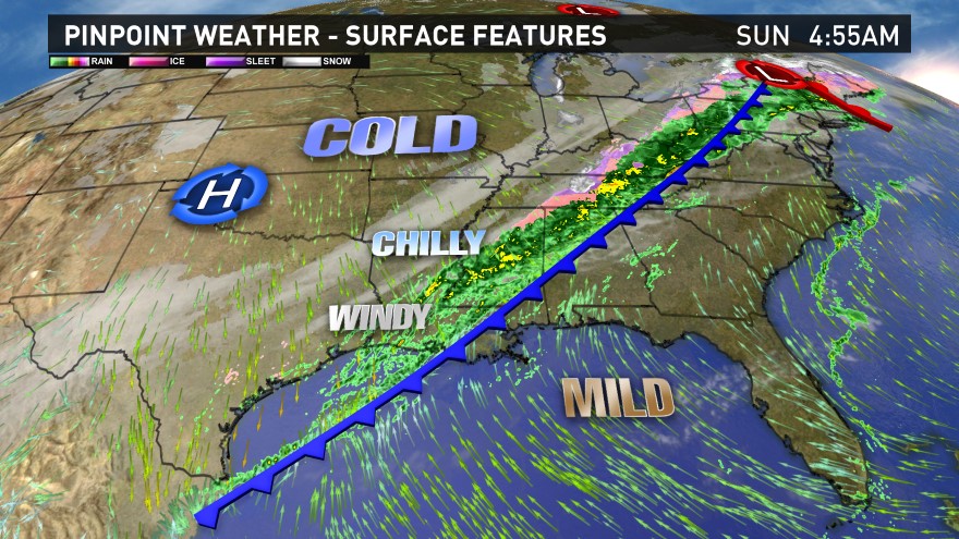 A cold front brings us rain, wind and much colder temperatures today