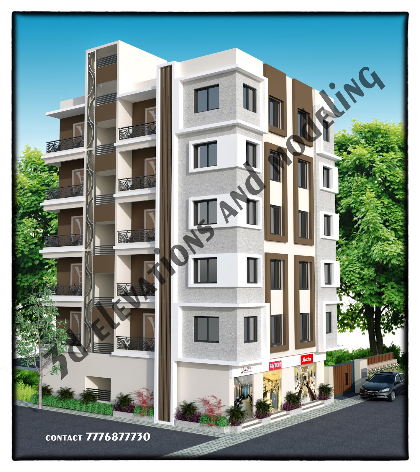 3d Elevations and Modeling: 33' X 46' G+ 5 APARTMENT ELEVATION