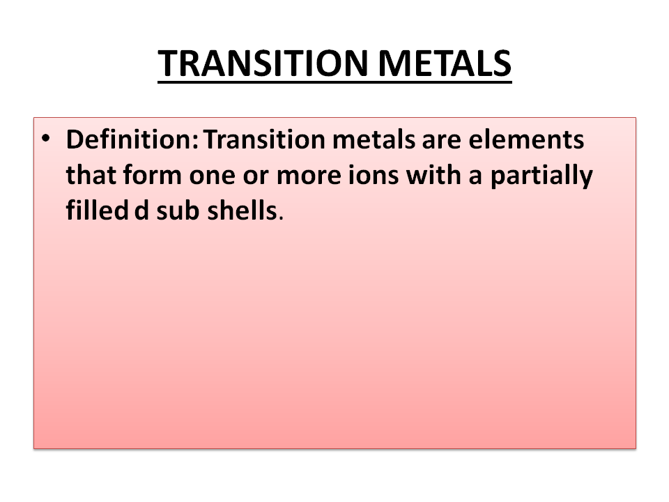 Grade 12: CHAPTER-1 AN INTRODUCTION TO THE CHEMISTRY OF TRANSITION ...