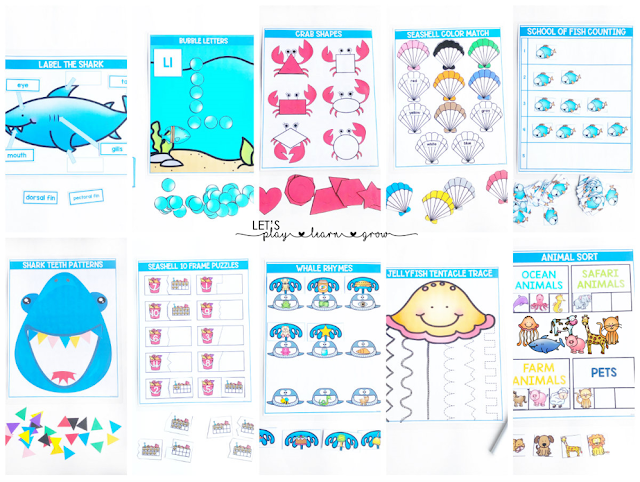 Ocean Theme Activity Binder Activities | Lets Play.Learn.Grow
