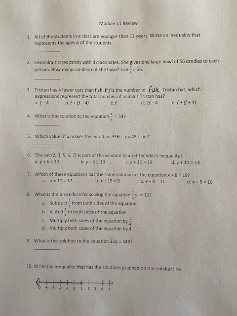 Mrs. Negron 6th Grade Math Class: Module 11 Study Guide