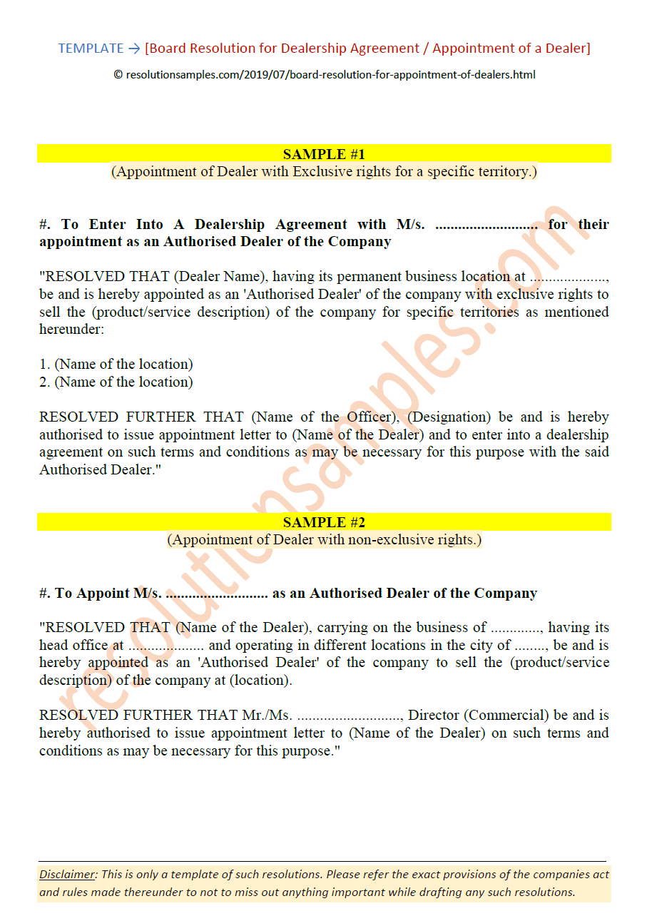 Board Resolution Dealership Agreement Appointment Of Dealer board-resolution-dealership-agreement-appointment-of-dealer