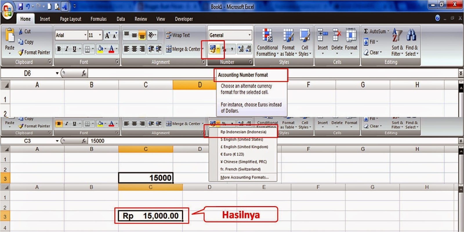 Nah, sekarang kita sudah bisa menuliskan nilai uang dalam mata uang ...