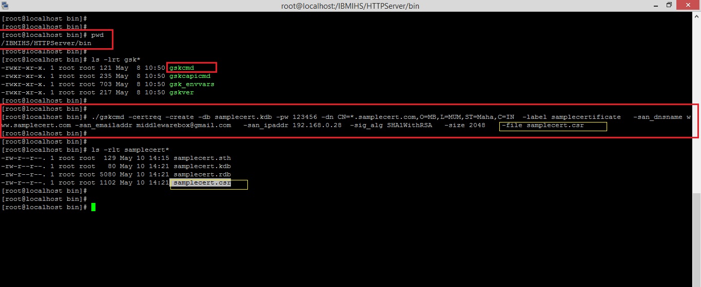MiddlewareBox: Create a certificate request (.csr) using command line (WebSphere® Application ...