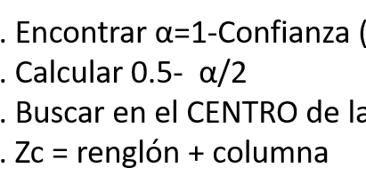PROBABILIDAD Y ESTADÍSTICA 2/17: Calculo de Niveles de Confianza Zc