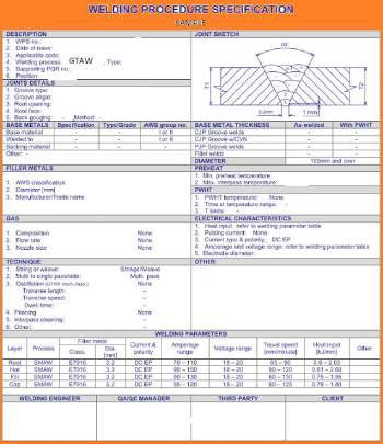 Welding variable procedure for GTAW