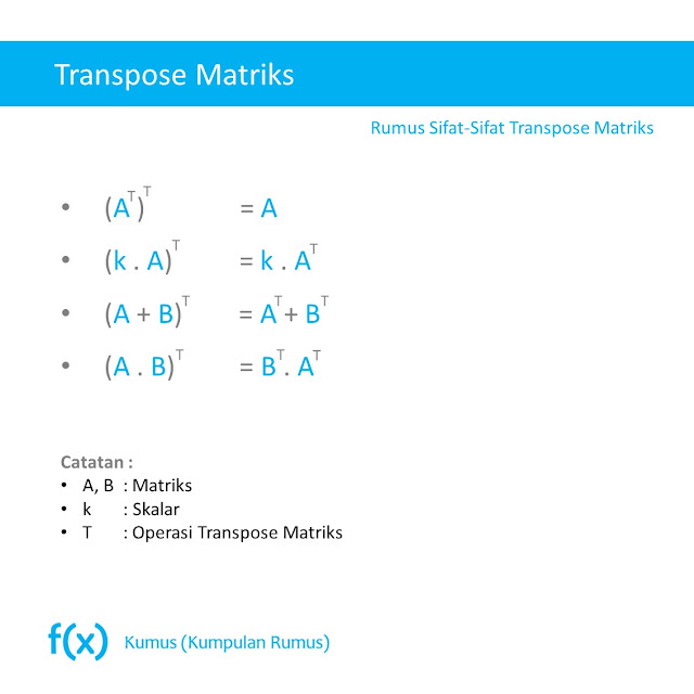Rumus Sifat-Sifat Transpose Matriks