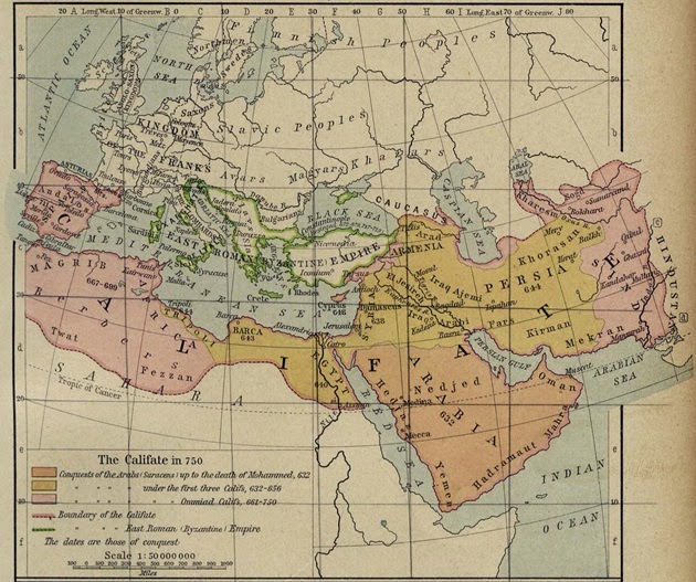 Islamic World in 750 - Map of the First A Hundred Years of Islam