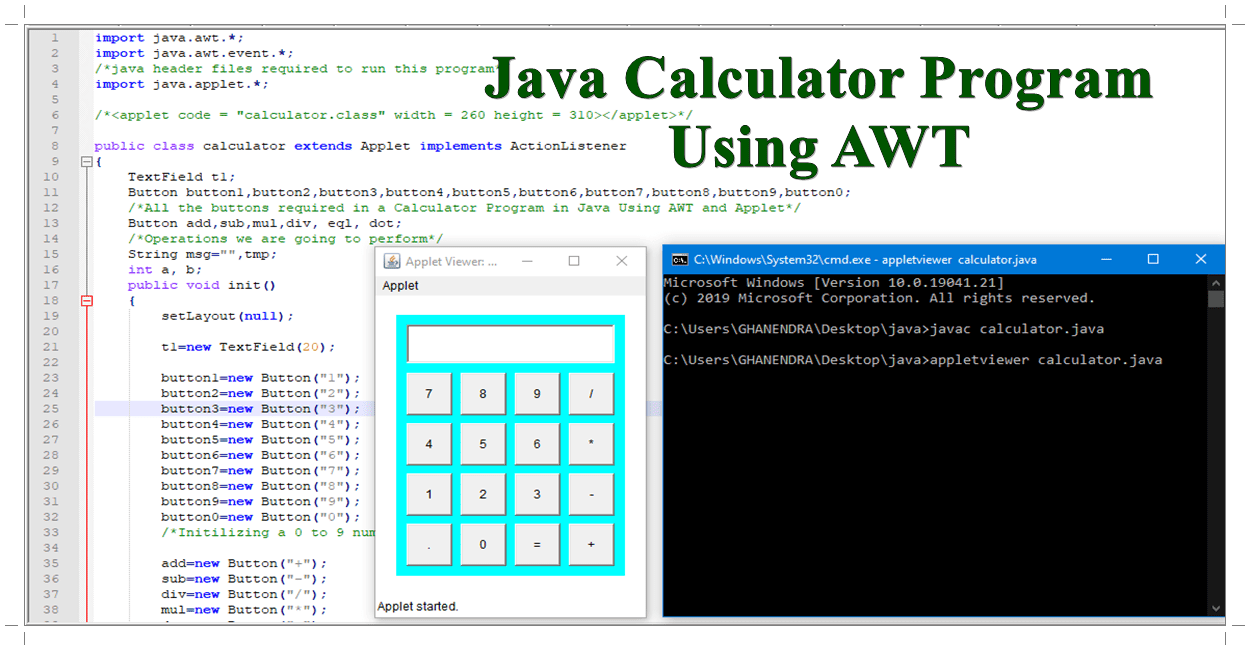 Java Program Using Applet to Implement a Arithmetic Calculator