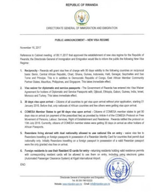 VISA ON ARRIVAL OFFERED BY THE REPUBLIC OF RWANDA FOR HOLDERS OF THE U ...
