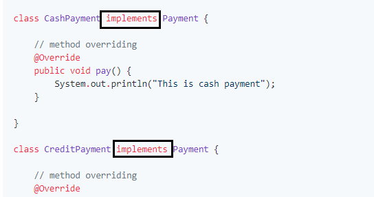 implements Java Keyword with Examples implements Java Keyword with Examples