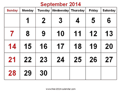 September 2014 Calendar Printable #3 - Printable Calendar 2014, Blank ...