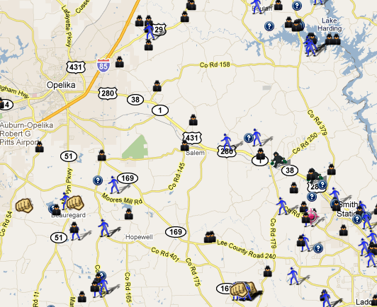 SpotCrime - The Public's Crime Map: East Central areas of Alabama-Mapped!