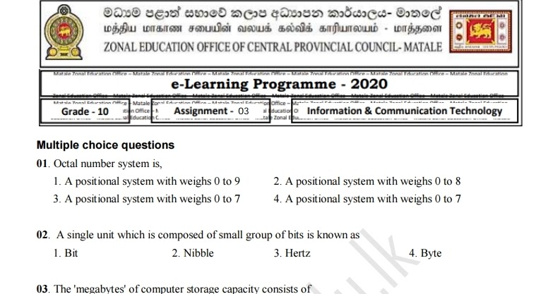 Grade 10 - Information Communication Technology - Assignment - www.lkedu.lk