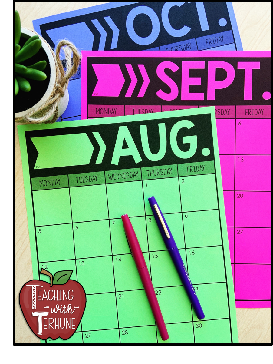 Teaching With Terhune: EDITABLE MONTHLY CLASSROOM CALENDARS