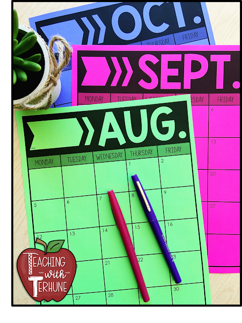 Teaching With Terhune: EDITABLE MONTHLY CLASSROOM CALENDARS