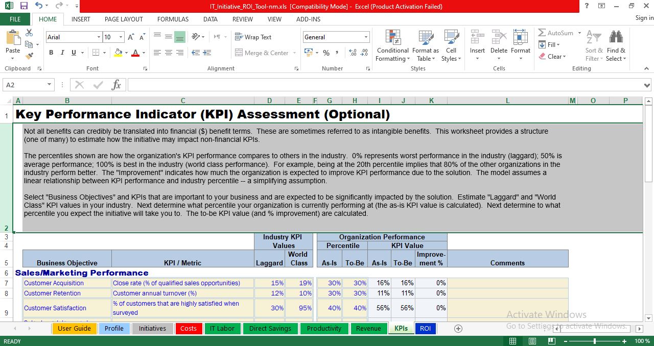 Business Case ROI Template in Excel