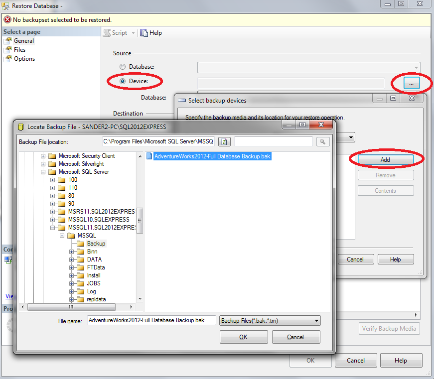 Microsoft SQL Server: How to restore the sample database(.bak file) in ...