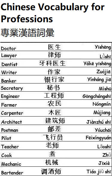 China Grammar: Chinese Vocabulary for Professions 專業漢語詞彙