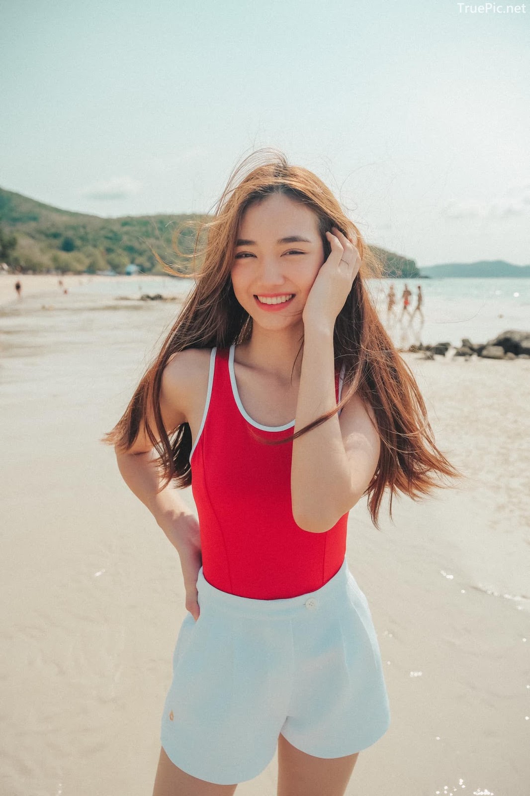 Miss Teen Thailand Kanyarat Ruangrung The Red Monokini On The Beach