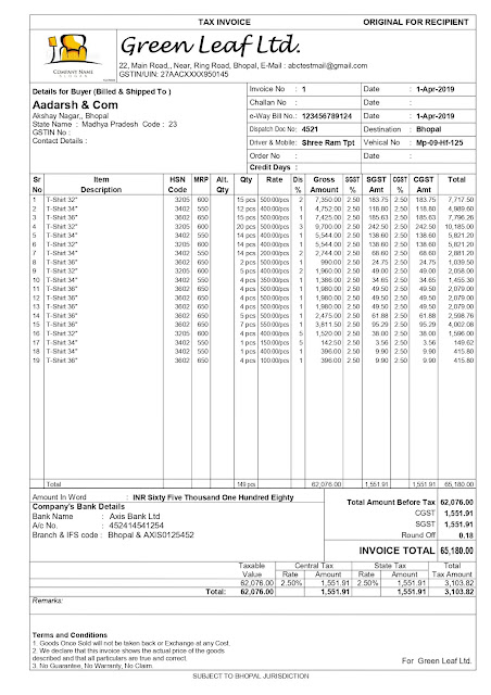All Tally Invoice Format Sample's, Call Us (Whats App No.): 9407808553 ...
