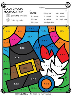 An Apple For The Teacher: Thanksgiving Color by Number Math Facts ...