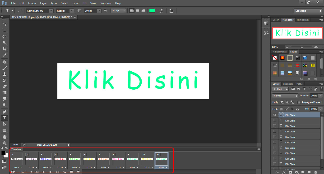 Cara Membuat Animasi Tulisan atau Teks Berkelip di Photoshop - Alfibay
