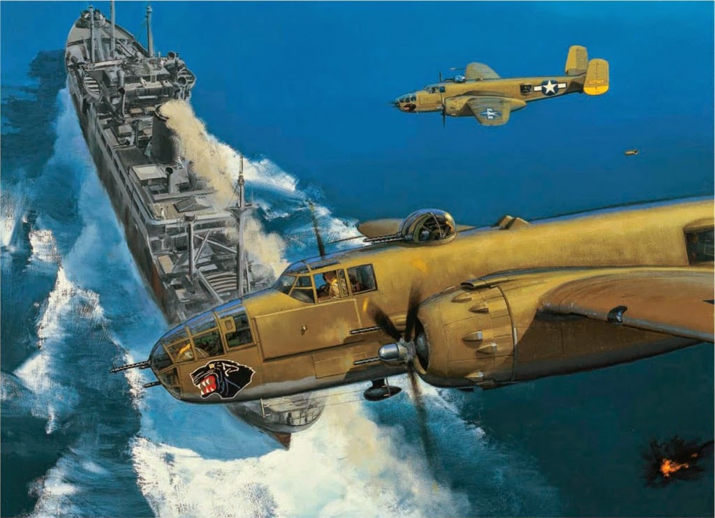 Creative Art & Artworks: WW2 airplanes flying above a battleship