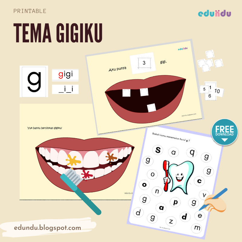 Printable aktivitas anak tema gigiku gratis