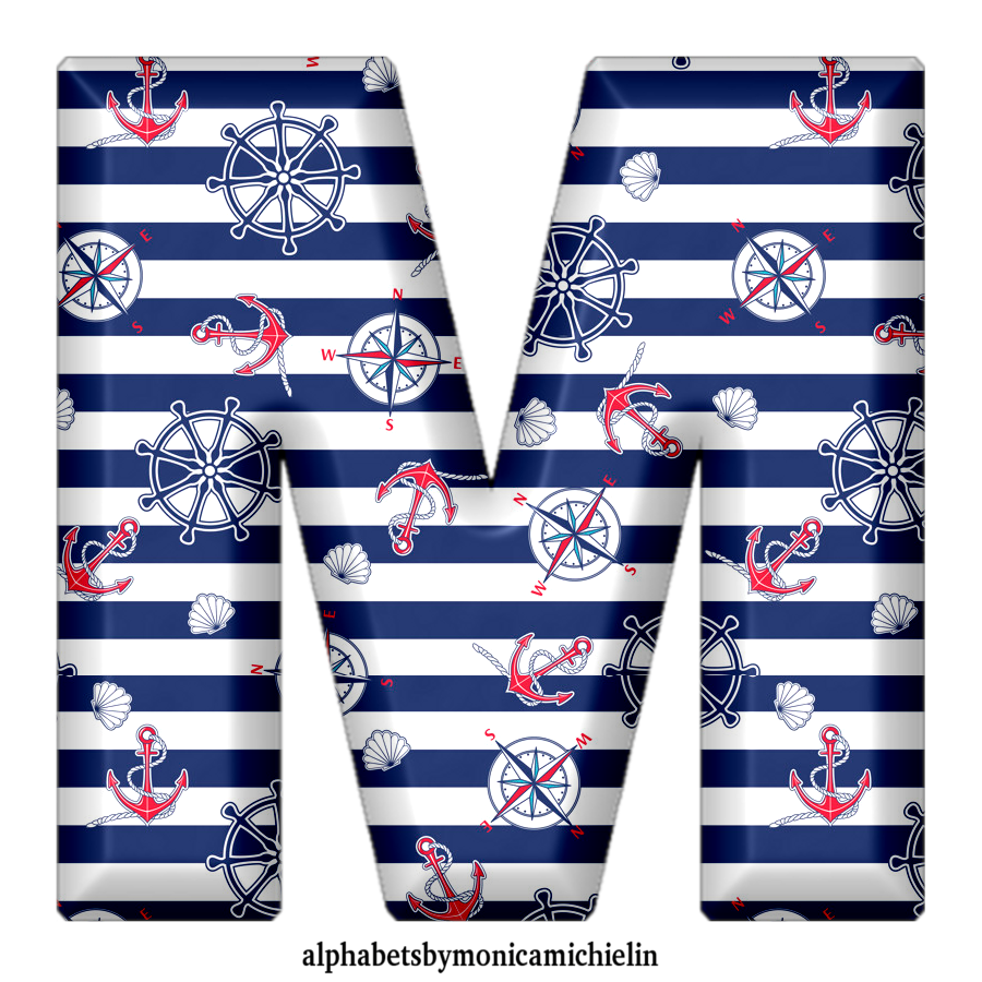 M. Michielin Alphabets: BLUE MARINE STRIPES NAUTICAL ANCHOR BOAT WHEEL ...
