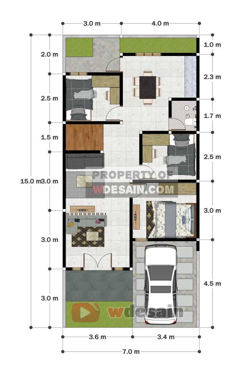 Denah Rumah 7 X 15 Meter - Modern Minimalis