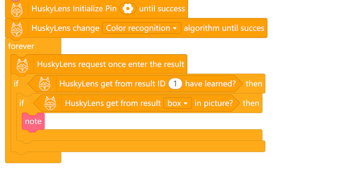 huskylens 색깔 학습 ,인식 과 마이크로비트 사운드 연결 코딩