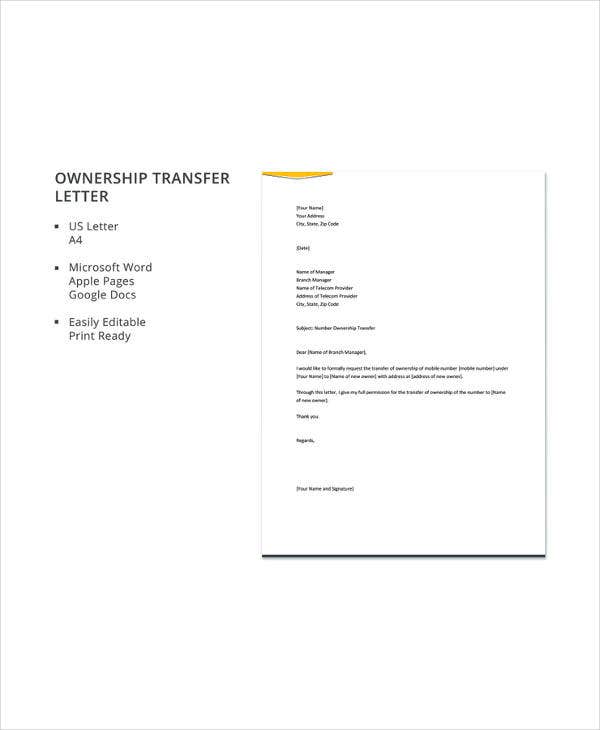 Transfer Of Ownership Letter Template ~ Resume Letter