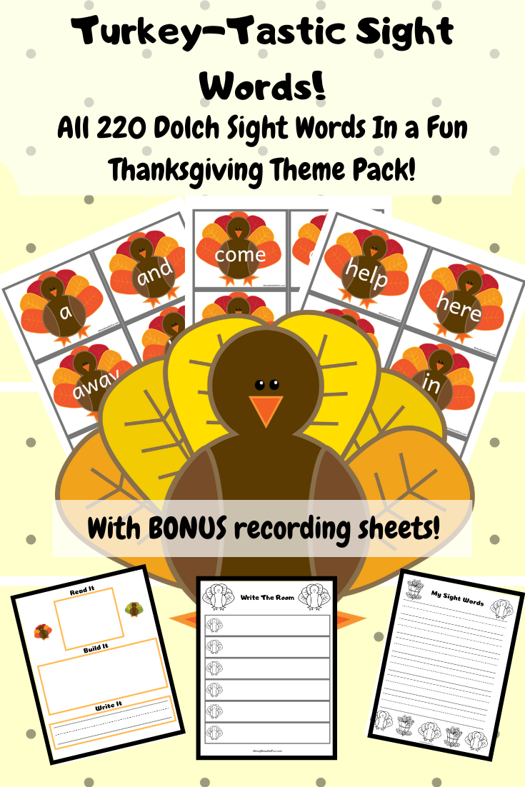 Messy, Beautiful, Fun: Turkey Tastic Sight Word Printable Packs With ...