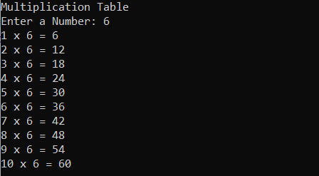 C# - Print Multiplication Table
