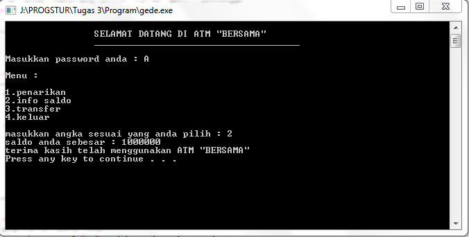 gede pratama: PROGRAM MESIN ATM (versi3)