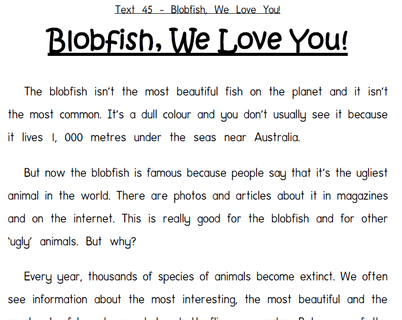 Passionate Teacher Tools: Text 45 - Blobfish, We Love You!