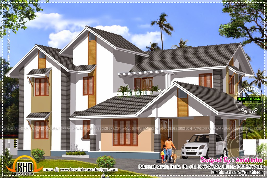 Floor plan and elevation of sloping roof house | Home Kerala Plans