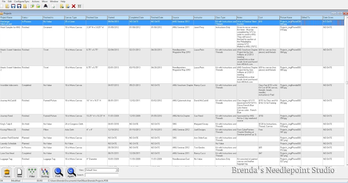 Brenda's Needlepoint Studio: HanDBase Projects Database