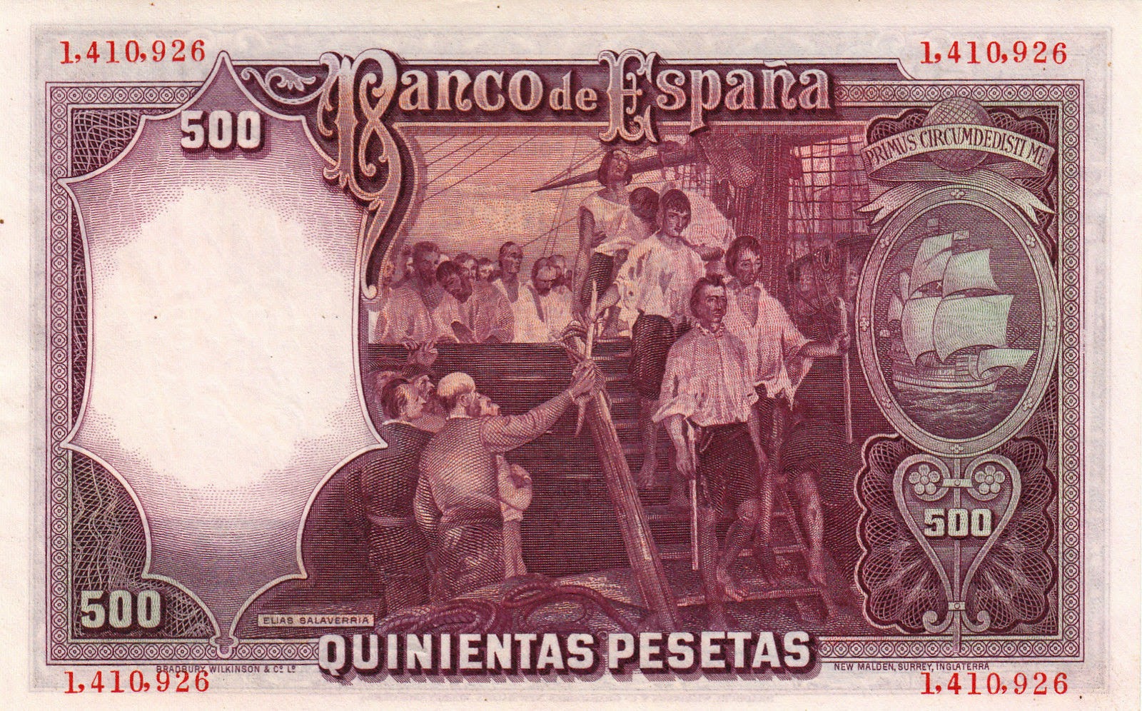 Spain 500 Pesetas banknote 1931 Juan Sebastian de Elcano|World ...