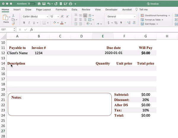SIMPLE EXCEL: Invoice Template