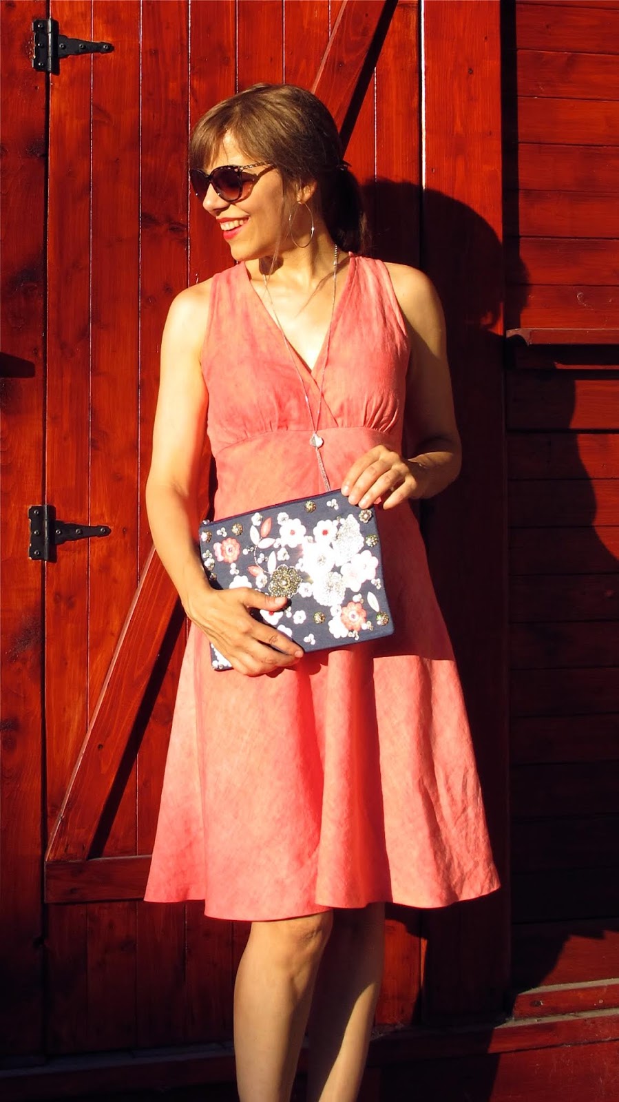 Marfy 6194 coral linen dress / Robe Marfy 6194 en lin corail