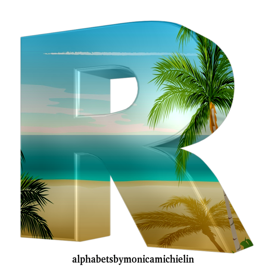 Monica Michielin Alphabets: BEACH SAND BLUE WATER PALM TREE CARTOON 3D ...