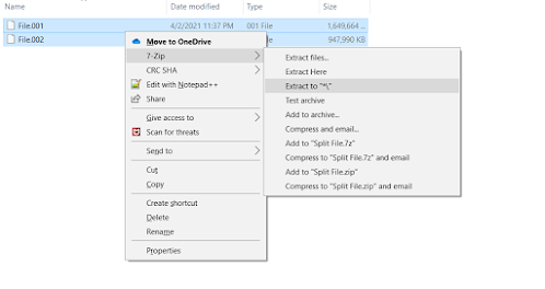 How to open .001 and .002 files using 7zip
