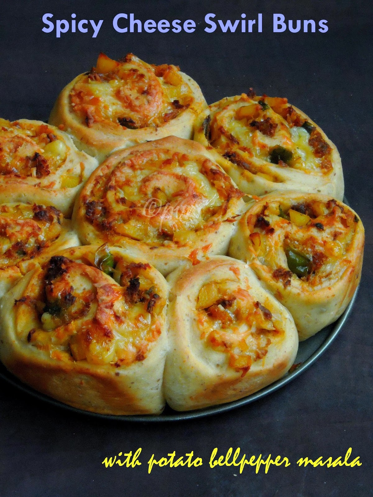 Priya's Versatile Recipes: Spicy Cheesy Swirl Buns with Potato ...